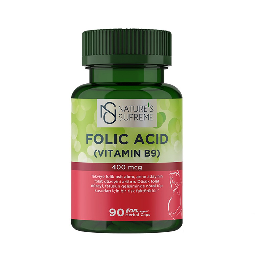 Nature's Supreme Folic Acid (Vitamin B9) 400 mcg 90 Capsules - turkorganics