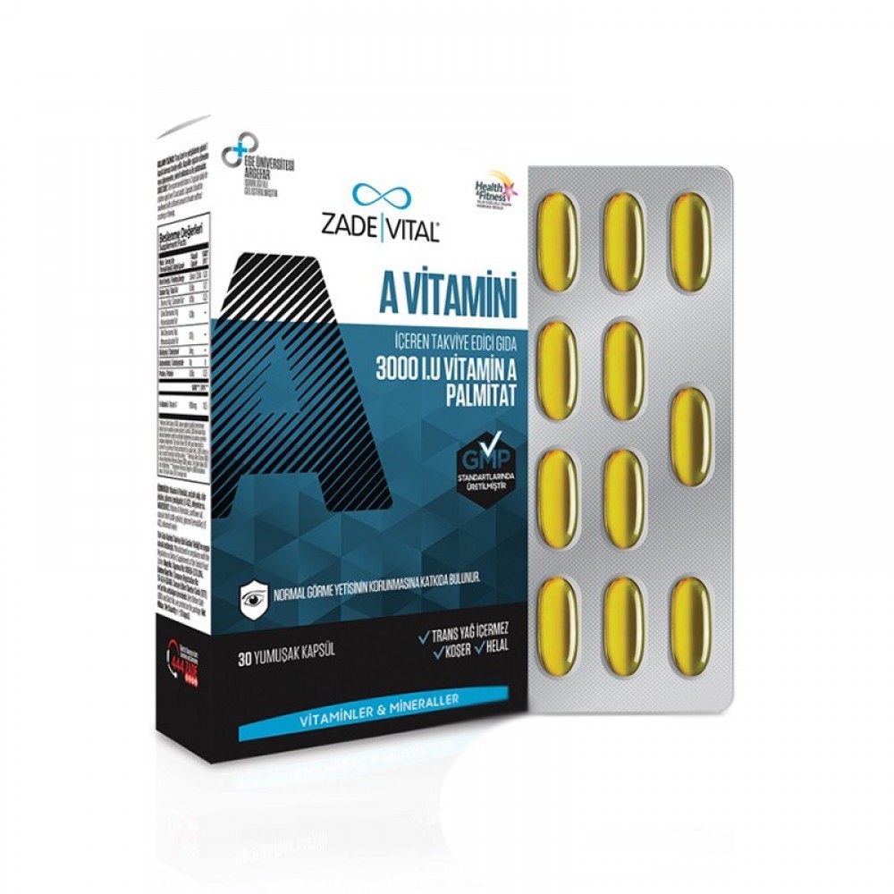 Zade Vital Vitamin A 3000 IU 30 Capsules - turkorganics