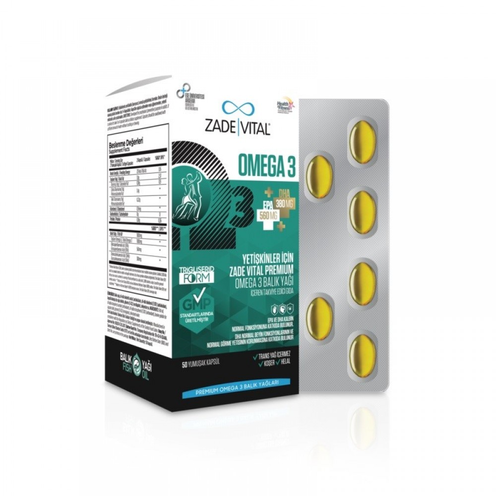 Zade Vital Premium Adults Omega 3 Fish Oil 50 Capsules - turkorganics